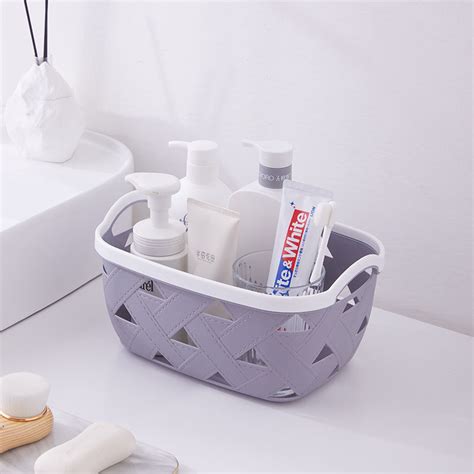 Multi Size Plastic Oval Bathroom Organizer Storage Basket With Handle Plastic Basket And