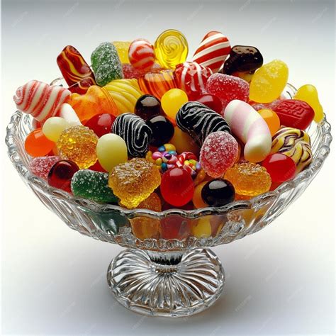 A Decorative Candy Dish Filled With Various Shapes And Sizes Of Hard Candies Premium Ai