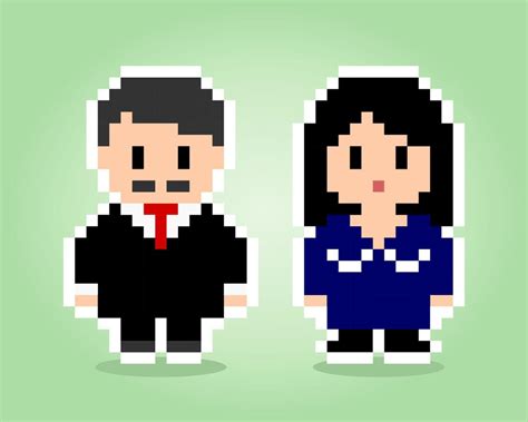 Male And Female 8 Bit Pixels People In Pairs For Game Assets In Vector