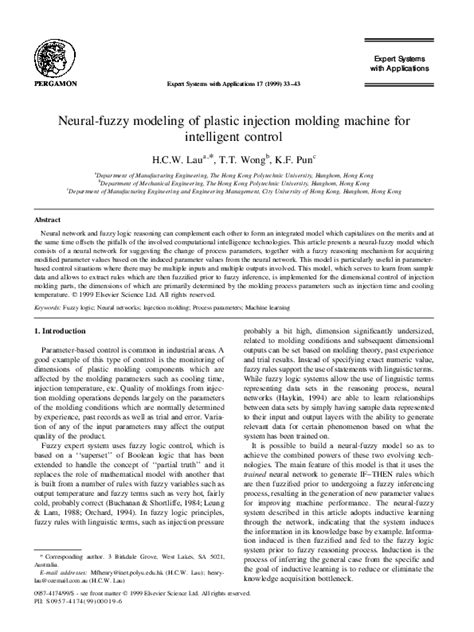 Pdf Neural Fuzzy Modeling Of Plastic Injection Molding Machine For