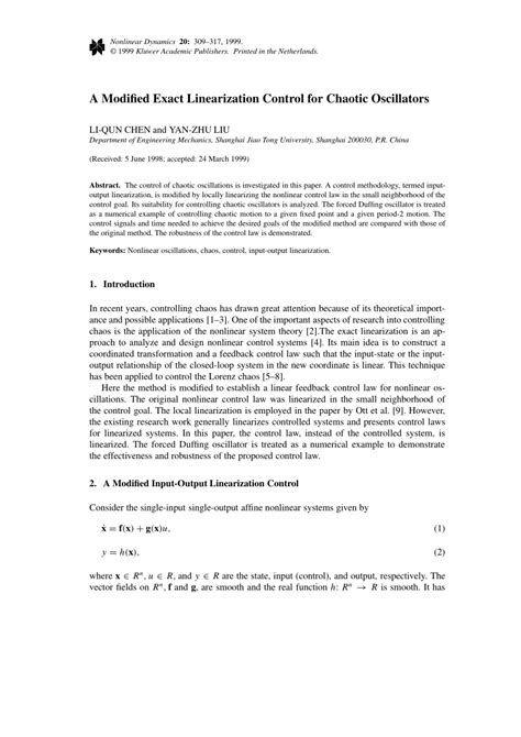 Pdf A Modified Exact Linearization Control For Chaotic Oscillators