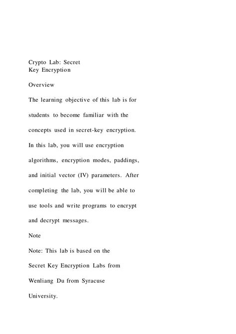 Crypto Lab Secretkey Encryptionoverviewthe Learning Docx