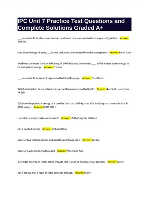 Ipc Unit 7 Practice Test Questions And Complete Solutions Graded A A