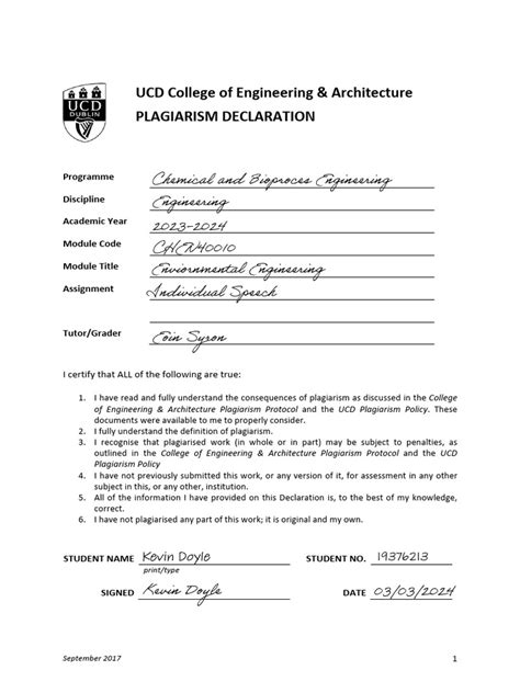 Microsoft Word College Plagiarism Declaration Form September 2017 Docx Pdf