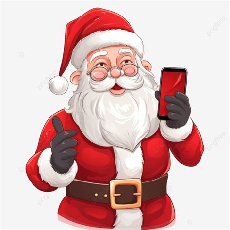 빈 화면이 있는 휴대전화를 들고 있는 산타클로스 만화 손 크리스마스 컨셉 흰색 전화 핸드폰 Png 일러스트 및 이미지 에 대한 무료 다운로드 Pngtree