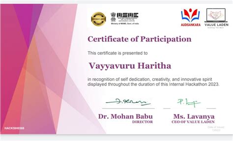 Hackathon Certificate For Participation Organised By Sih 2023in My College Are Typically Awarded
