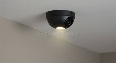 Ceiling Mounted Black Dome Security Camera With A Semi Spherical Shape