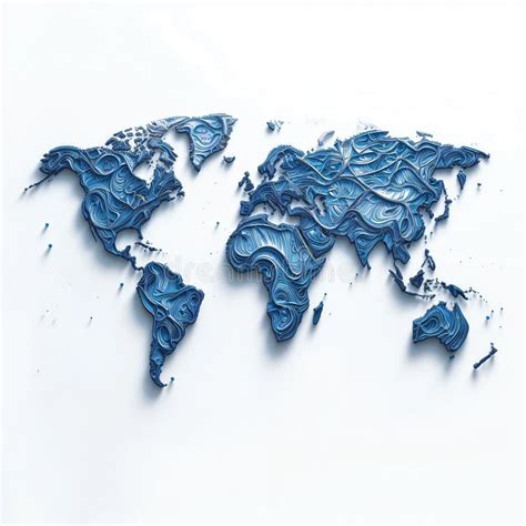 Stylized World Map With Layered Blue Patterns On White Background Stock Illustration