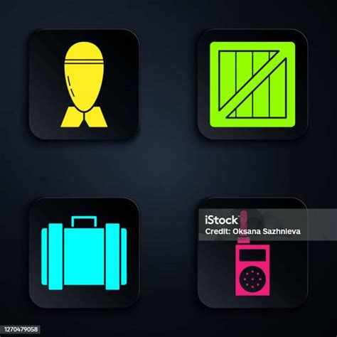 워키 토키 항공 폭탄 군사 탄약 상자 및 군사 탄약 상자를 설정합니다 검은 색 사각형 버튼 벡터 강철에 대한 스톡 벡터 아트 및 기타 이미지 Istock