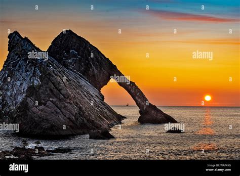 Bow Fiddle Rock Portknockie Moray Coast Scotland Coloured Sunrise And A