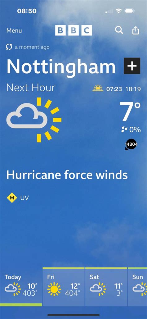 BBC Weather app glitch forecasts 14,000mph hurricane winds for UK