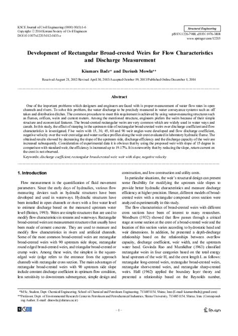 pdf development of rectangular broad crested weirs for flow