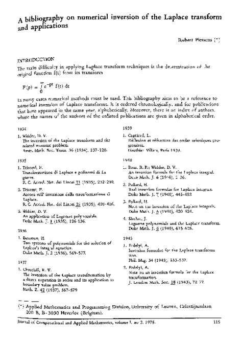 Pdf A Bibliography On Numerical Inversion Of The Laplace Transform