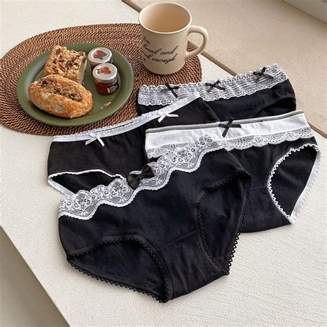 세라 블랙 면 팬티 리본 레이스 삼각팬티 이벤트 속옷 섹시 란제리 4종