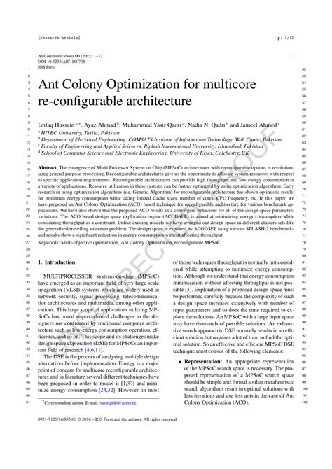 Pdf Ant Colony Optimization For Multicore Re Configurable Architecture