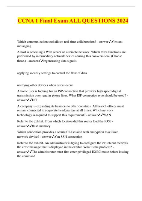 CCNA Final Exam ALL QUESTIONS CCNA Stuvia US