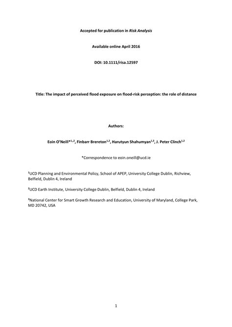 Pdf The Impact Of Perceived Flood Exposure On Flood Risk Perception