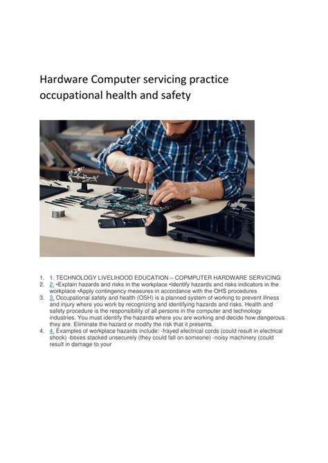 Ppt Hardware Computer Servicing Practice Occupational Health And