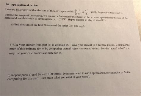 Solved 10 Application Of Series Leonard Euler Proved That