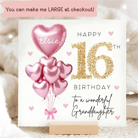 Granddaughter 16th Birthday Personalised Card Pink Gold Balloon Card
