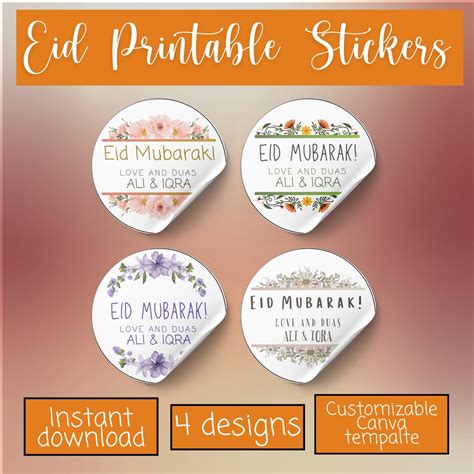 Eid Printable Stickers Eid Mubarak Labels Islamic T Tags Diy
