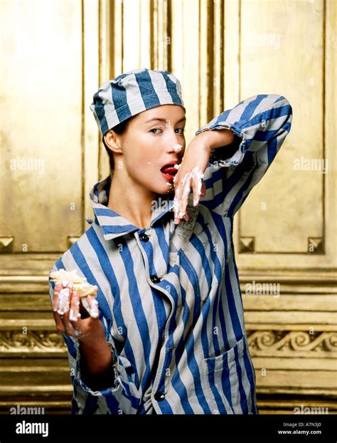 Indoor Studio Woman Young Girl 20 25 Dress Attire Jail Prison Shirt
