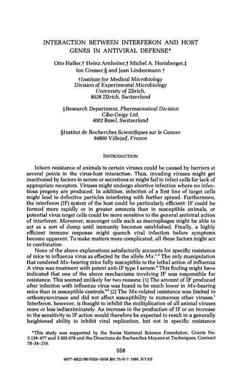 Pdf Interaction Between Interferon And Host Genes In Antiviral Defense
