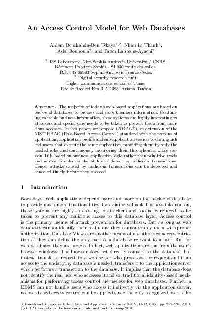Pdf An Access Control Model For Web Databases Nhân Thanh