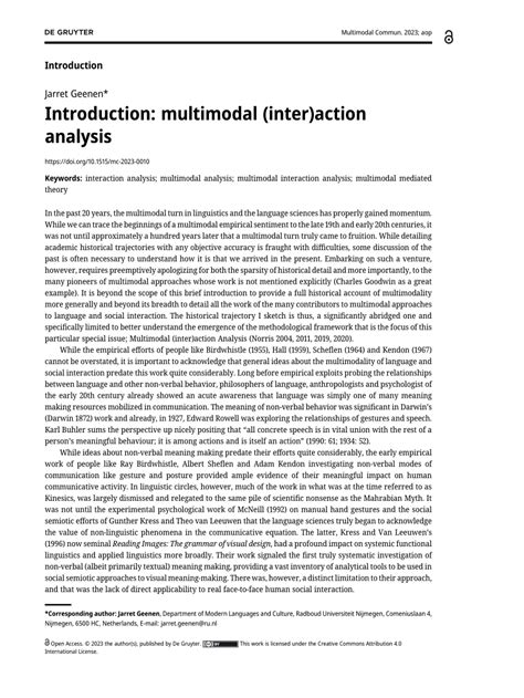 Pdf Introduction Multimodal Interaction Analysis