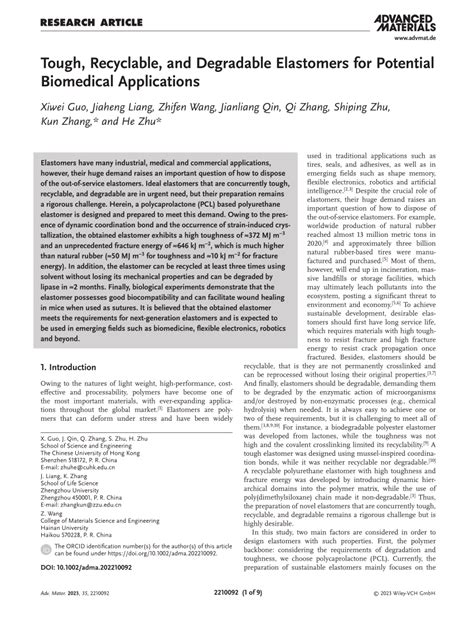 Tough Recyclable And Degradable Elastomers For Potential Biomedical