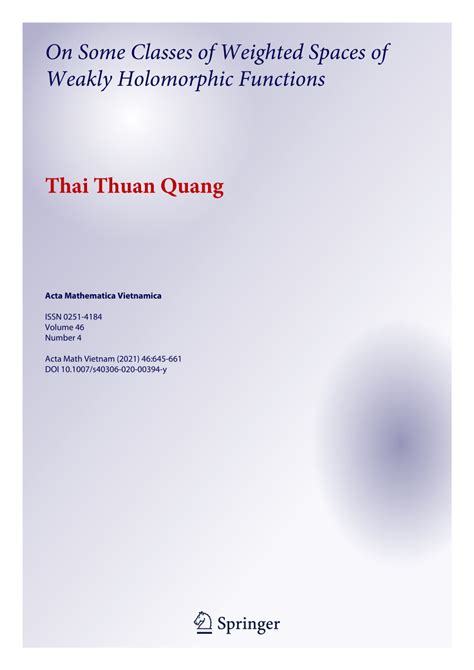 Pdf On Some Classes Of Weighted Spaces Of Weakly Holomorphic Functions