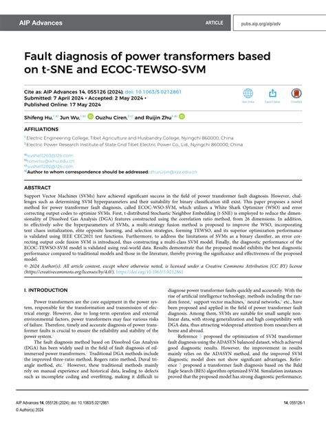 Pdf Fault Diagnosis Of Power Transformers Based On T Sne And Ecoc