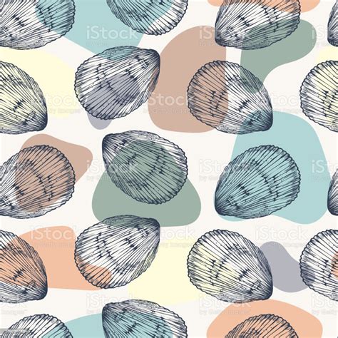 원활한 패턴 손으로 그린 조개와 반점 벡터 일러스트 레이 션 Fashion Palette에 대한 스톡 벡터 아트 및 기타 이미지 Fashion Palette 개체 그룹