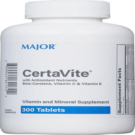 Major Certa Vite Ascorbic Acid Vitamin And Mineral Supplement Tablets 60
