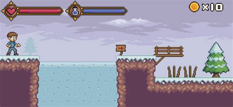 Pixel Art Game Scene With Character Life Bar And Mana Vector Background For Bit Game