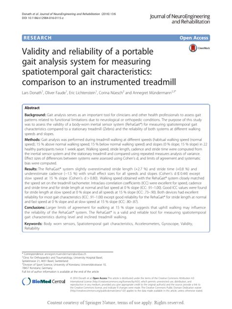 Validity And Reliability Of A Portable Gait Analys Pdf Effect Size