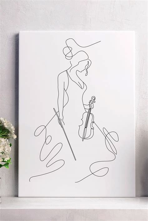 Girl Playing Violin Outline Drawing Violin Wall Art Single Line