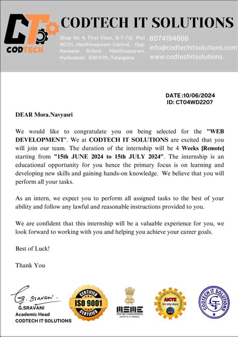 Navyasri Mora On Linkedin Codtech It Solutions Codtechitsolutions