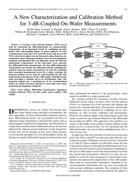 Pdf A New Characterization And Calibration Method For 3 Db Coupled On Wafer Measurements