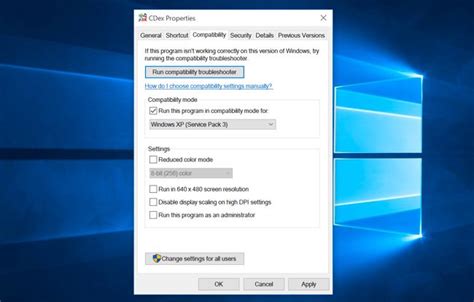 windows 10 does not have windows xp sp3 compatibility mode windows