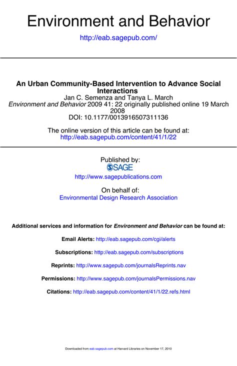 Pdf An Urban Community Based Intervention To Advance Social Interactions