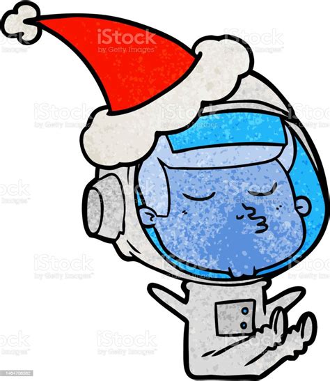 산타 모자를 쓴 자신감 있는 우주 비행사의 손으로 그린 질감 만화 낙서 드로잉에 대한 스톡 벡터 아트 및 기타 이미지 낙서 드로잉 등장인물 라인아트 Istock