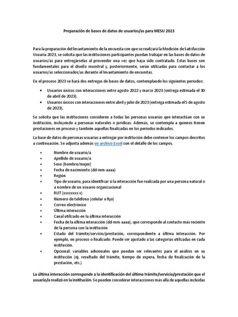 Preparación De Bases De Datos De Usuariosas Para La Medición De
