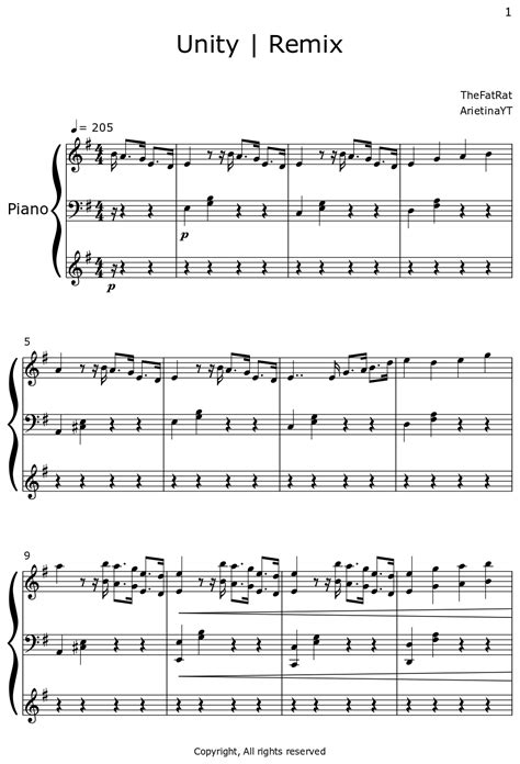 Unity Remix Sheet Music For Piano