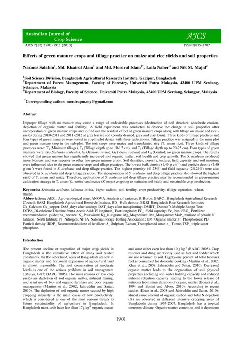 (PDF) Effects of green manure crops and tillage practice on maize and rice yields and soil ...
