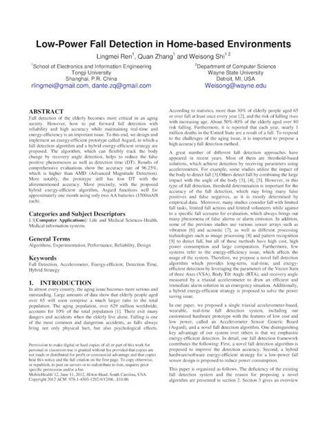 Pdf Low Power Fall Detection In Home Resources Pdfs