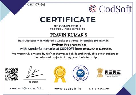 Pravinkumar S On Linkedin Codsoft Internshipcompletion