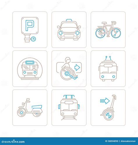 Set Of Vector Public Transport Icons And Concepts In Mono Thin Line Style Stock Vector