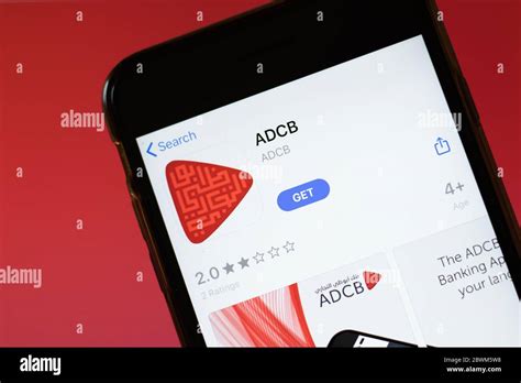 Moscow Russia 1 June 2020 Adcb App Mobile Logo Close Up On Screen