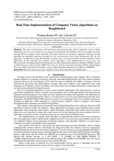 Pdf Real Time Implementation Of Computer Vision Algorithms On Beagleboard